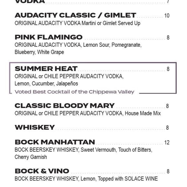 Menu – Infinity Beverages Winery & Distillery